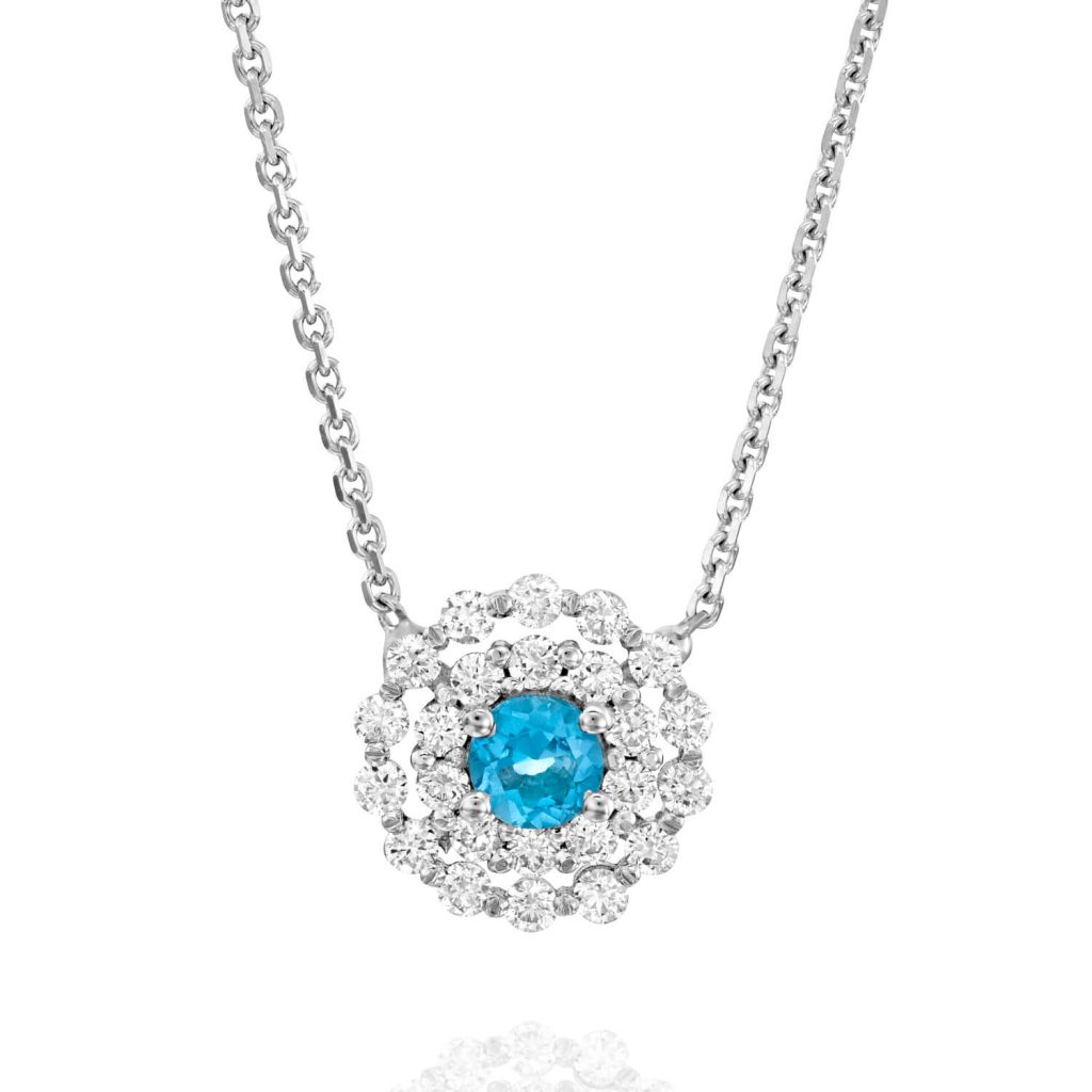 Diamond and Blue Topaz Flower Pendant - DIAMOND HOUSE